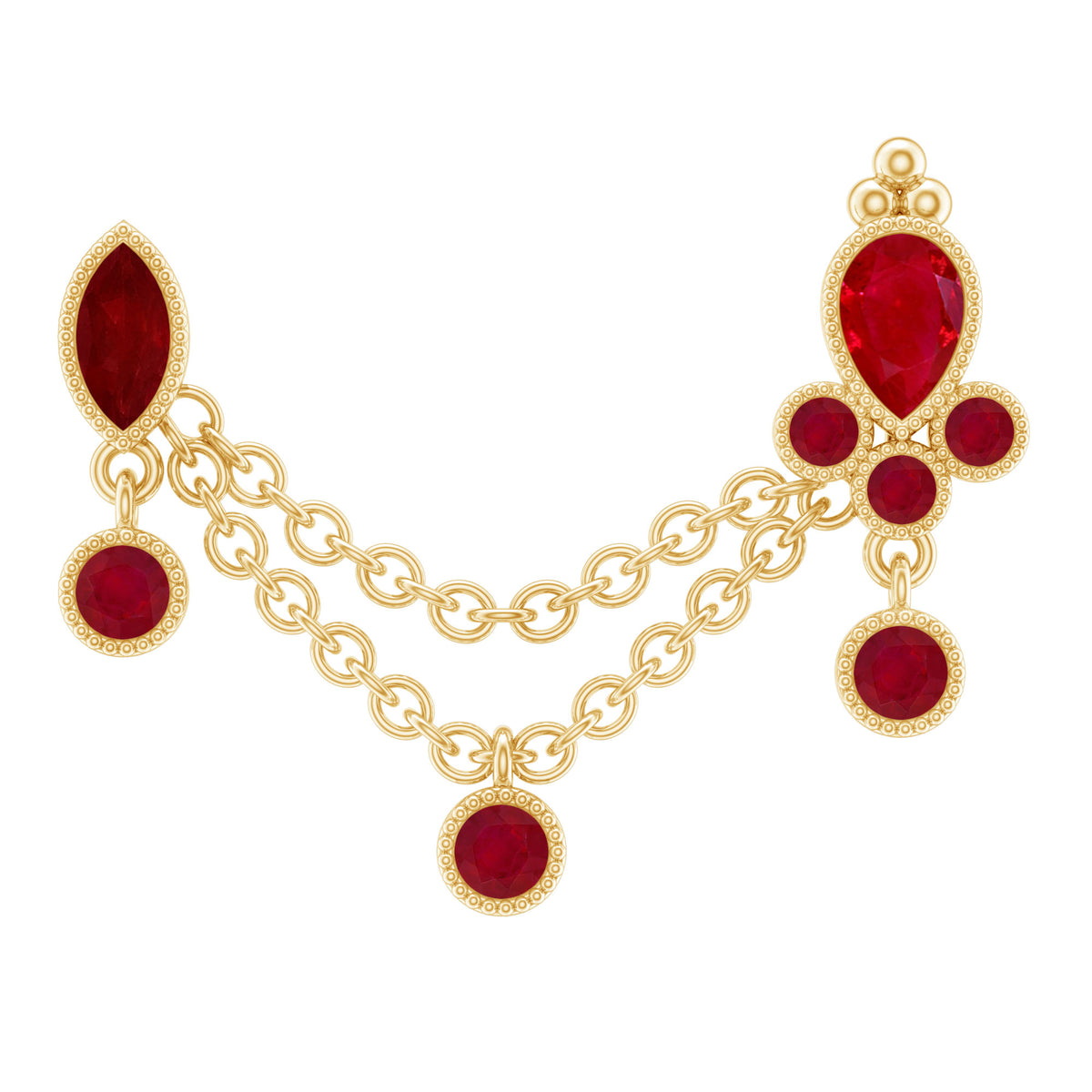 Natural Red Ruby Double Piercing Earring with Dangling Chain – Rosec Jewels