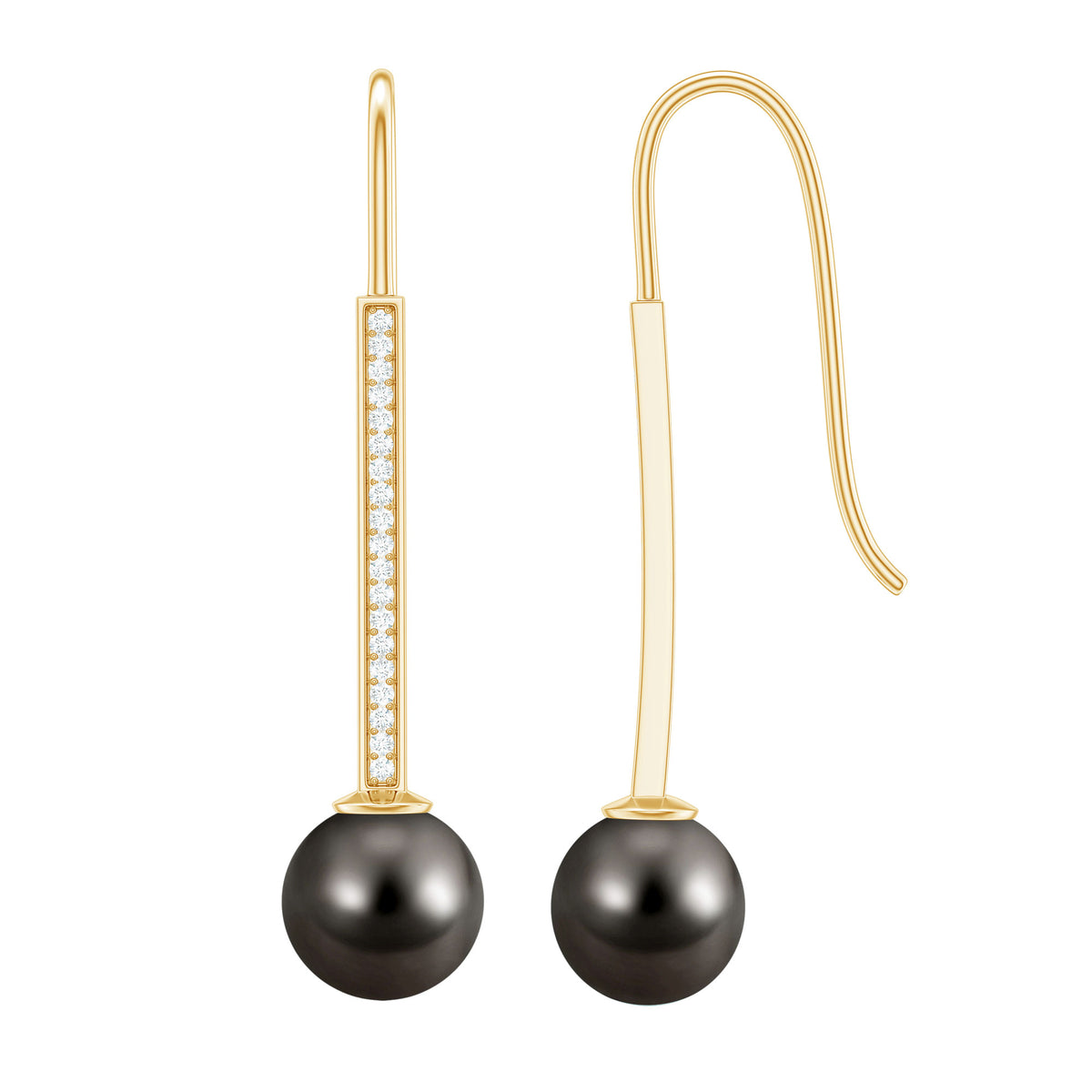 Tahitian Pearl and Diamond Accent Bar Drop Earrings with Fish Hook Bac ...