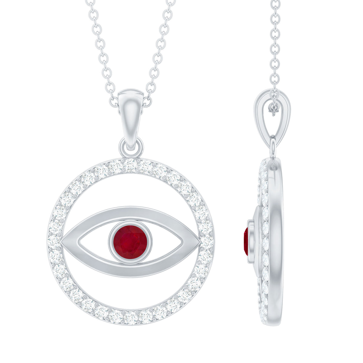 Ruby Evil Eye Pendant with Diamond Eternity Circle – Rosec Jewels UK