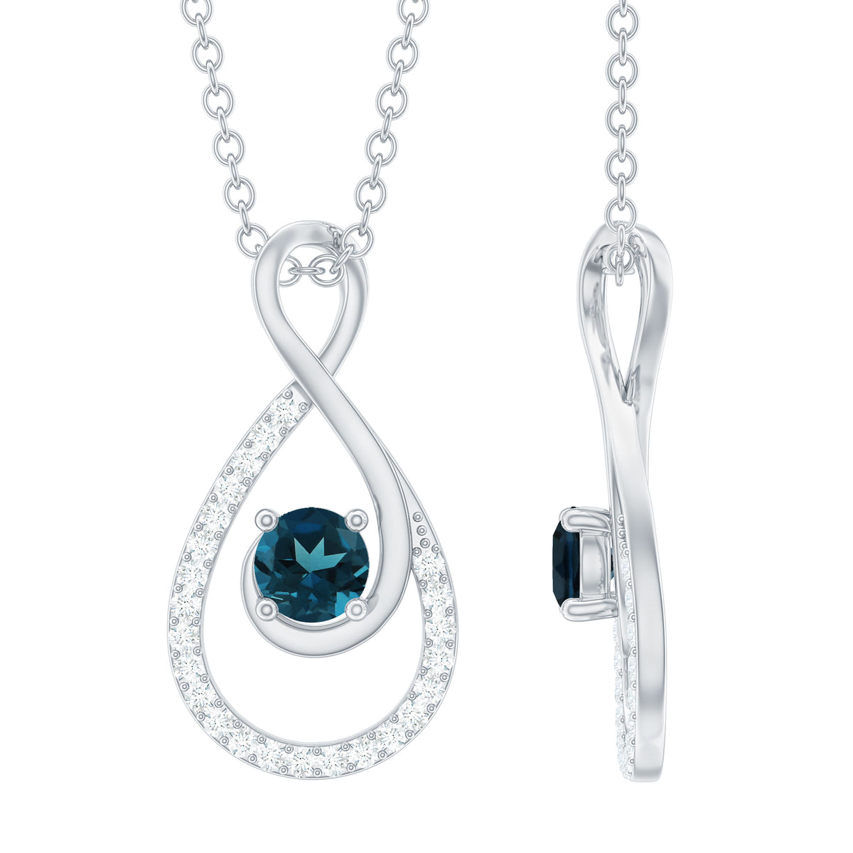 3/4 CT Teardrop Infinity London Blue Topaz Necklace with Diamond Accent ...