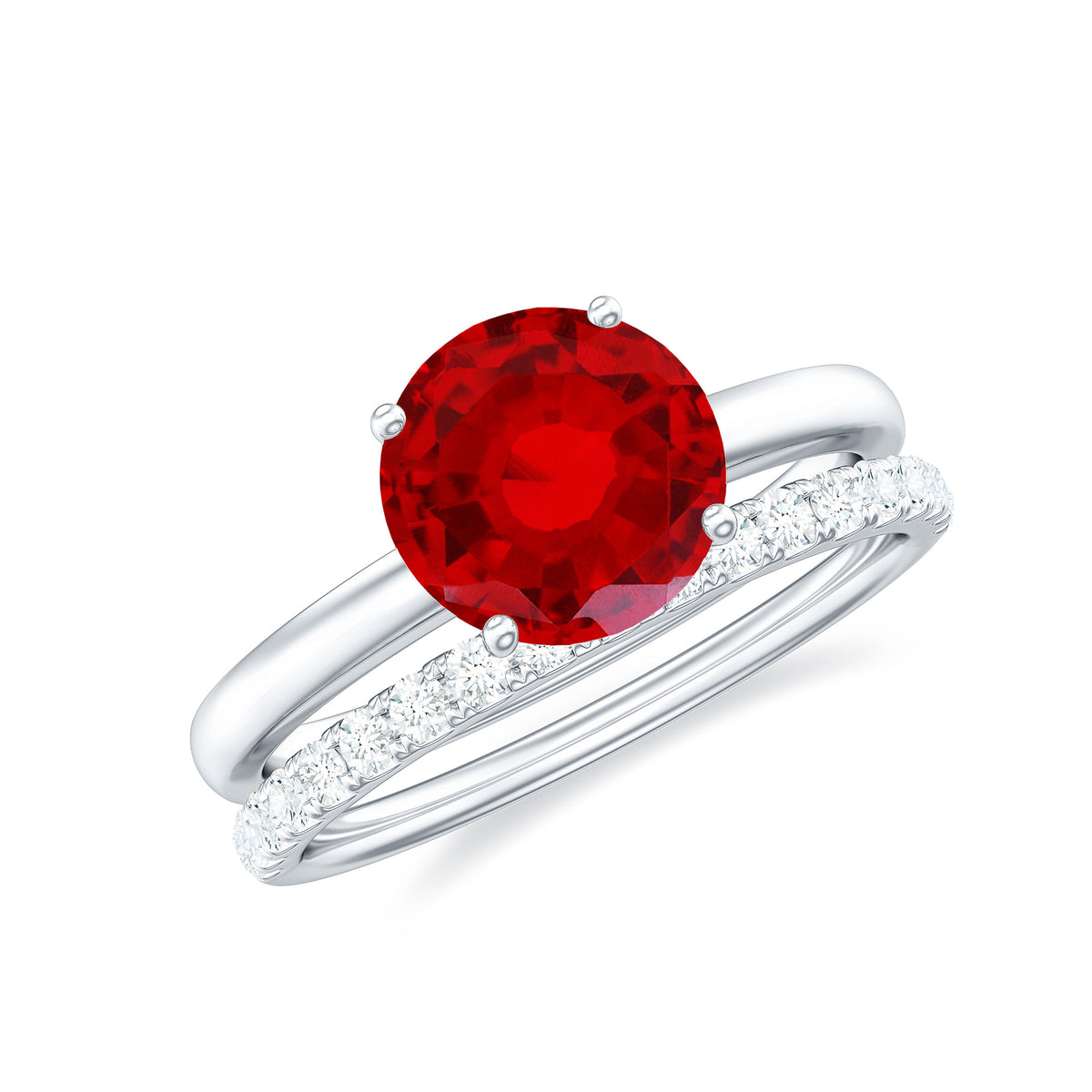 3 CT Solitaire Created Ruby Wedding Ring Set with Diamond – Rosec Jewels