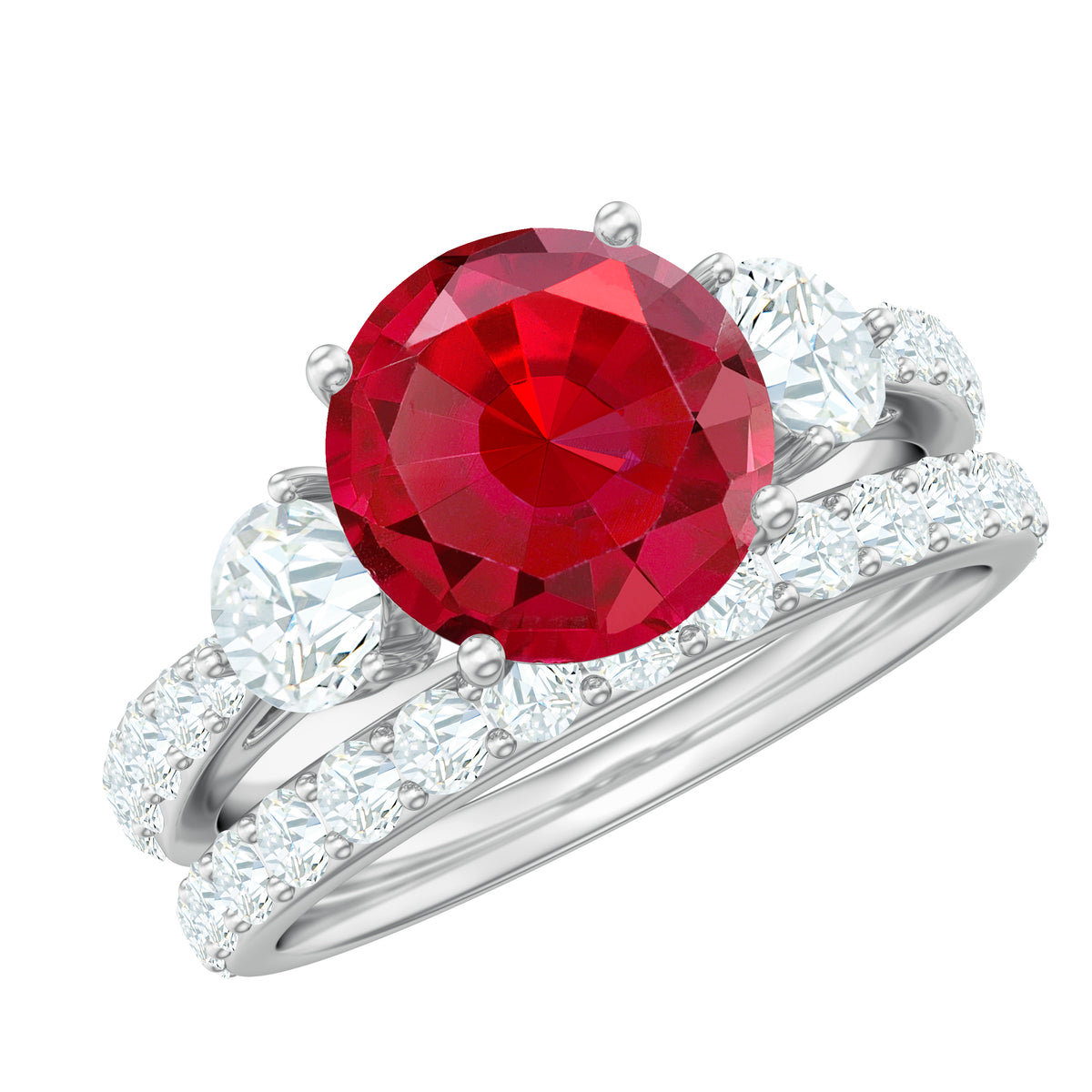 Classic Created Ruby Bridal Ring Set with Moissanite in Gold – Rosec ...